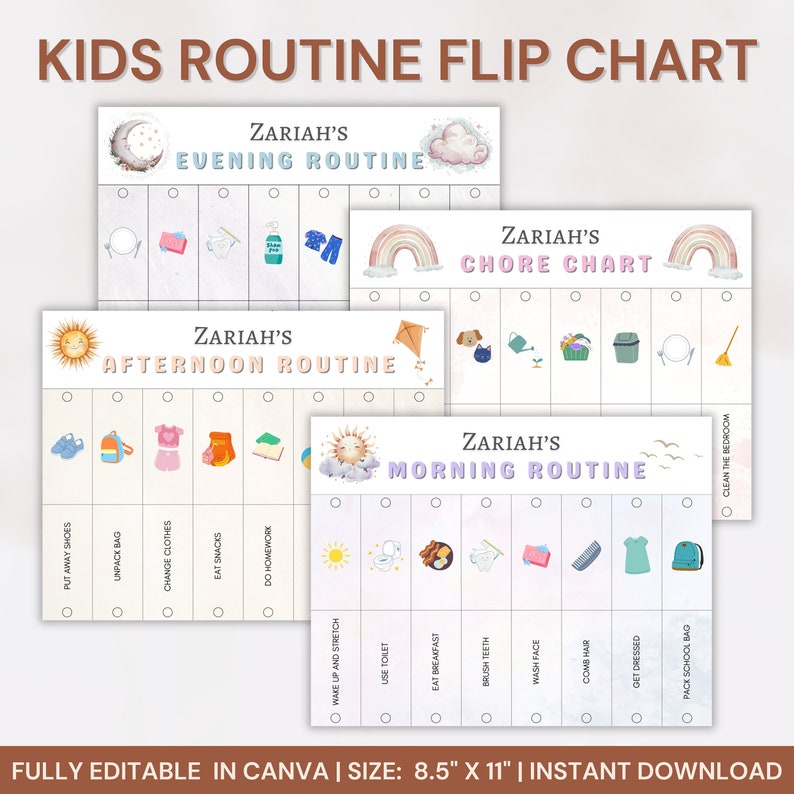 Kids Flip Routine Chart, Routine Flip Chart, Visual Schedule, Morning ...