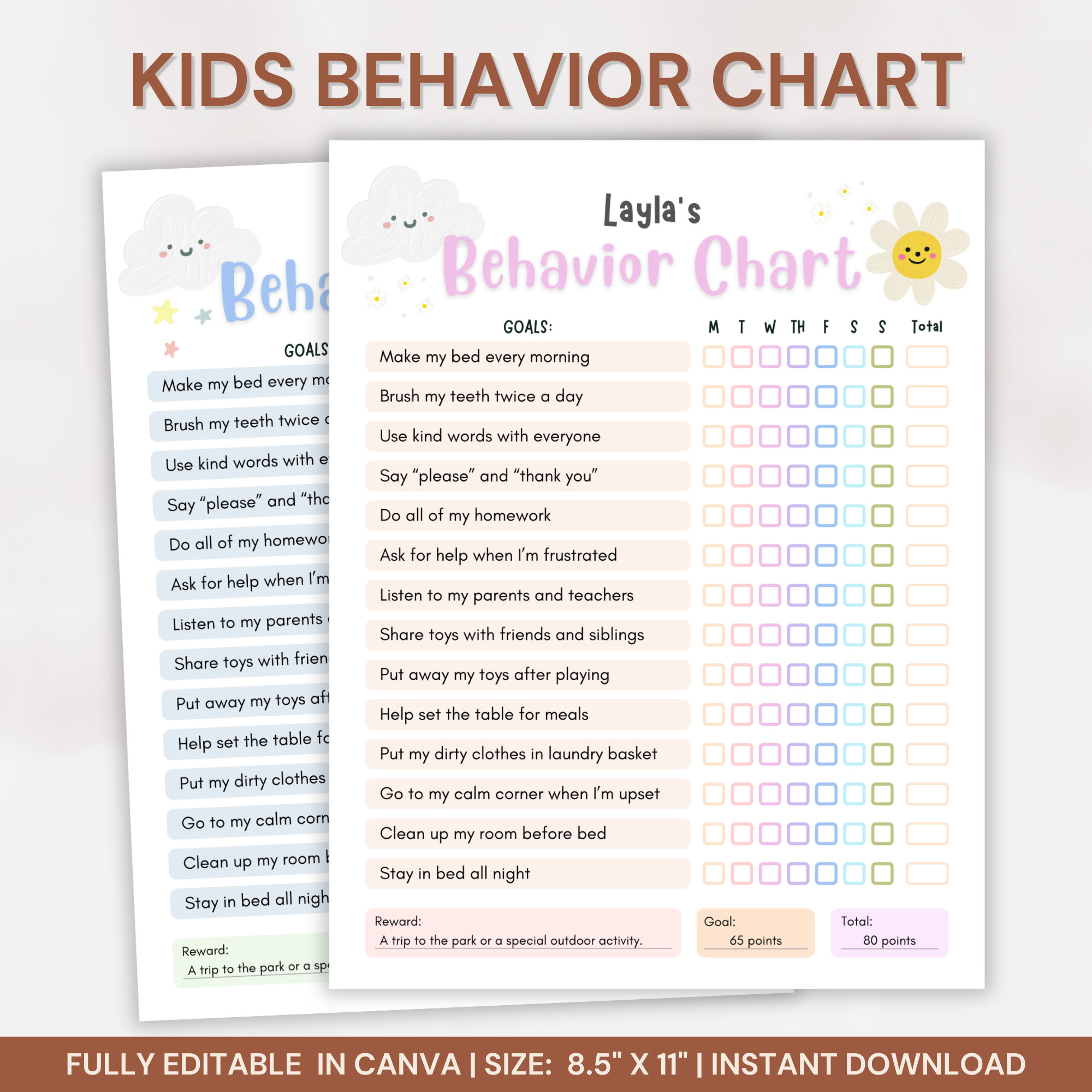 Editable Behavior Tracker for Kids | Colorful Chart Template With ...