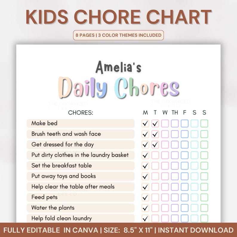 Editable Chore Chart, Kids Chore Chart, Chore Chart Printable, Chore ...