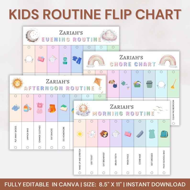 Kids Flip Routine Chart, Routine Flip Chart, Visual Schedule, Morning ...