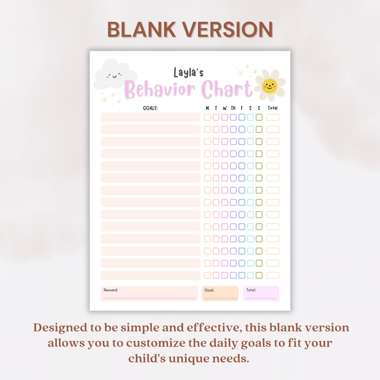 Editable Behavior Tracker for Kids Colorful Chart Template With Rewards ...
