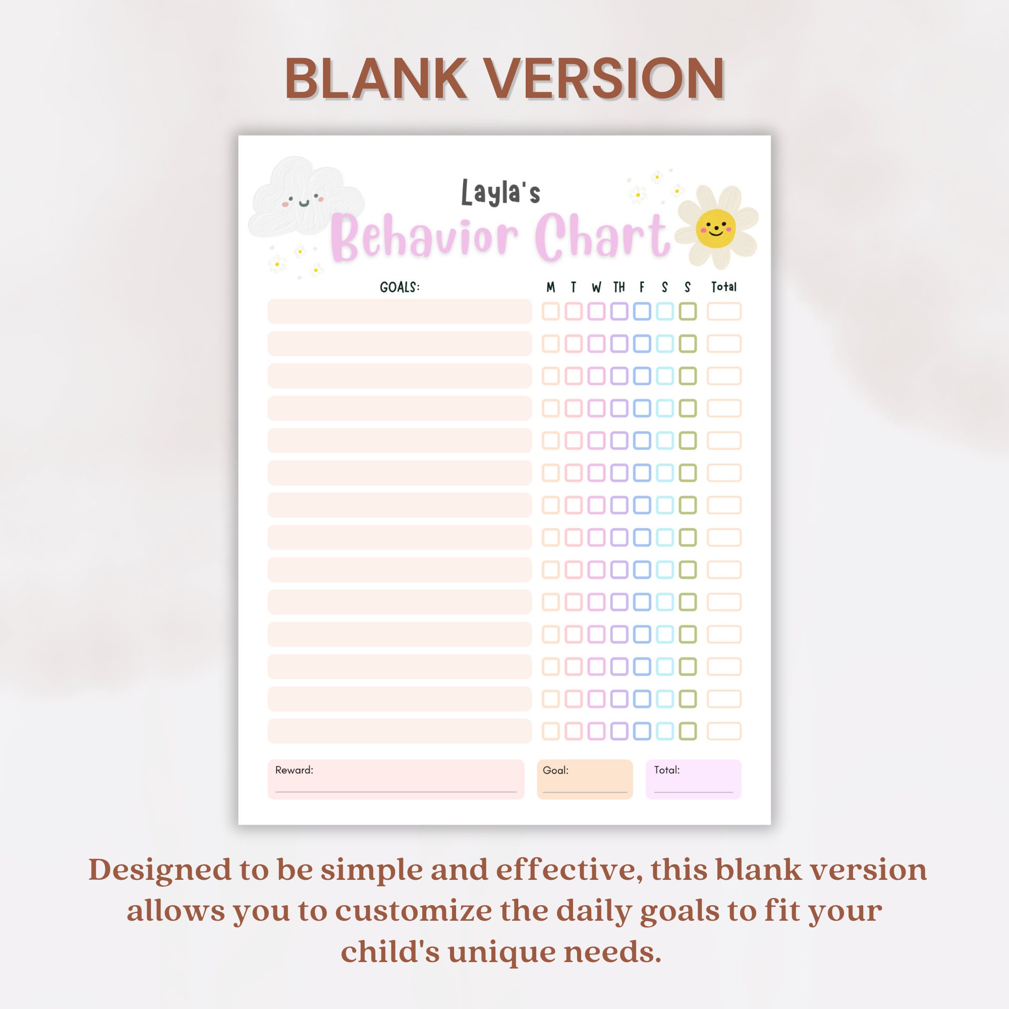 Editable Behavior Tracker for Kids Colorful Chart Template With Rewards ...
