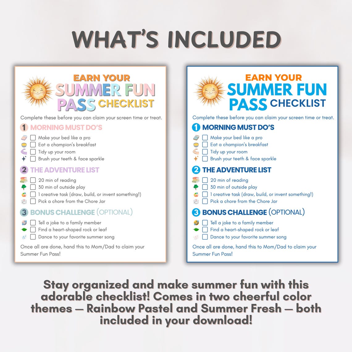 Summer Rules Screentime Checklist Editable Summer Chore Chart Summer ...