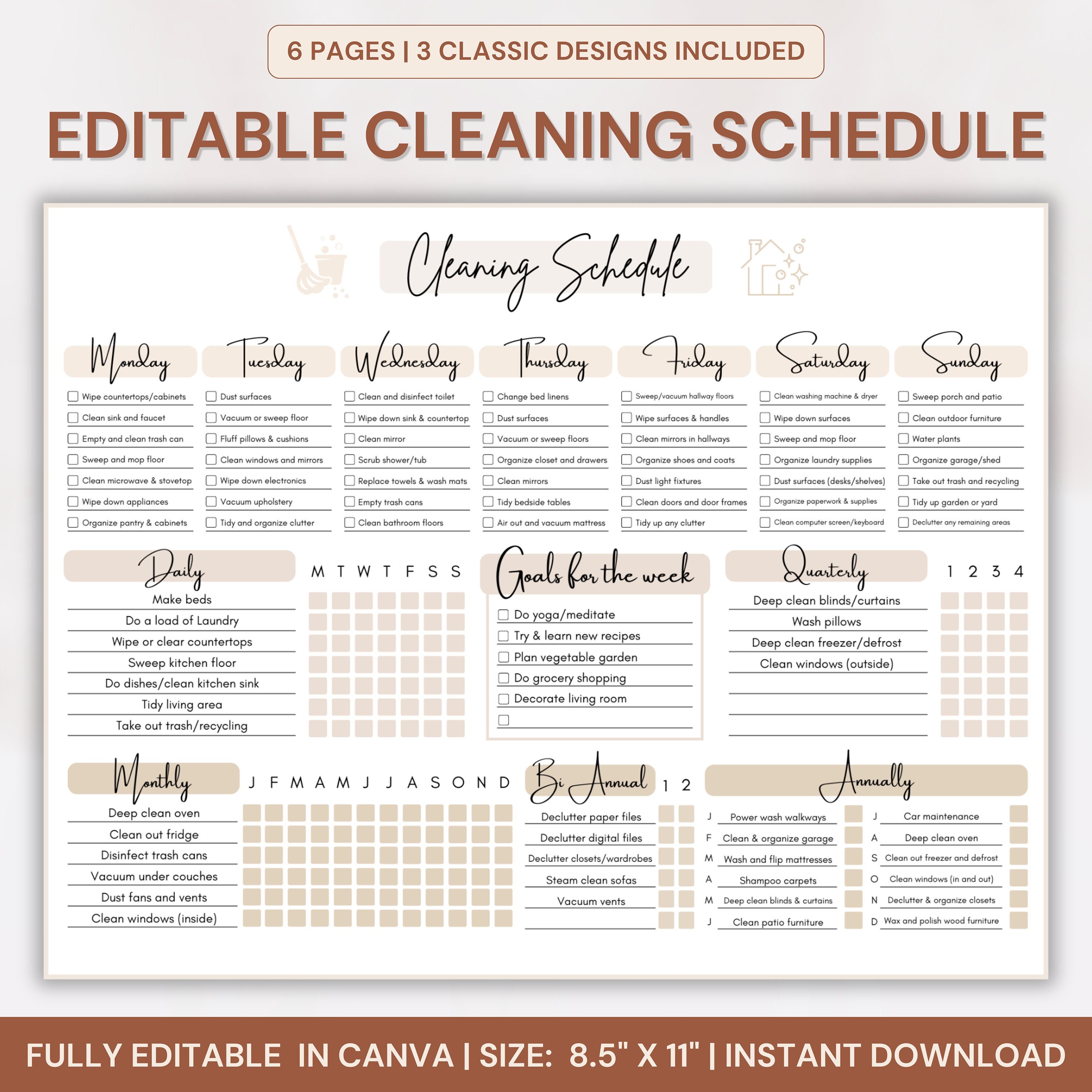 Editable Cleaning Schedule Planner | Chores Checklist | Weekly/yearly ...