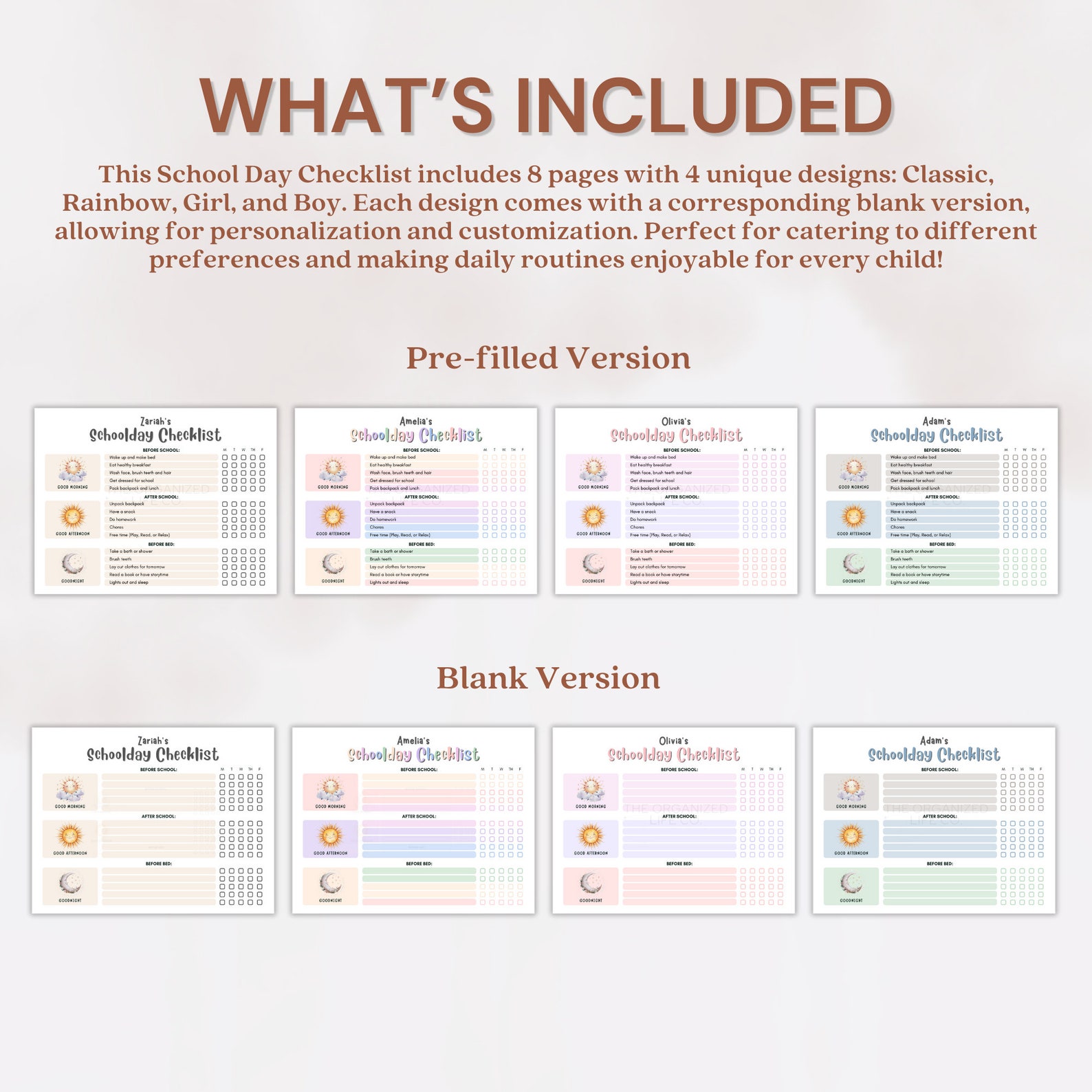 School Day Checklist for Kids, Printable Kids Chore Chart, Kids ...
