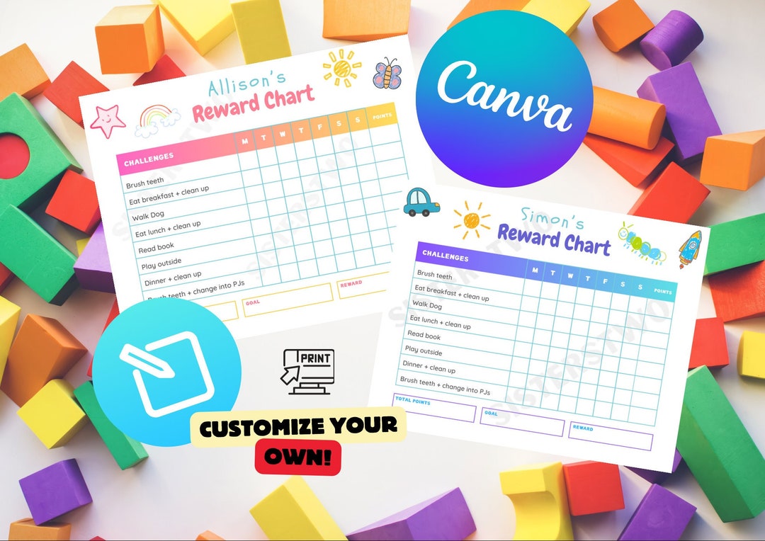 Kids Weekly Reward Chart Digital Editable Printable - Etsy