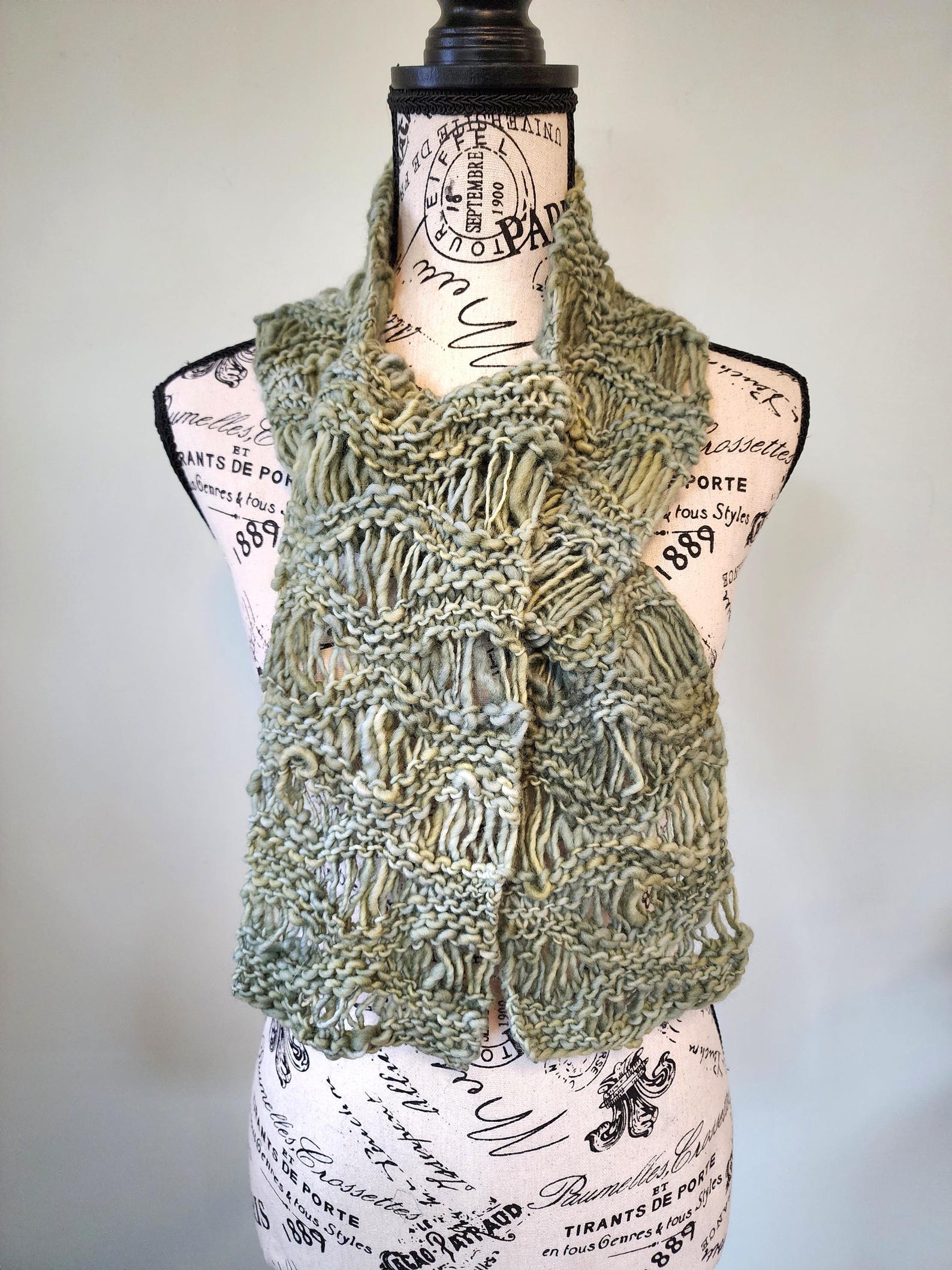 Hand Knit Green Wave Pattern Indie Dyed Wool Scarf Gift - Etsy