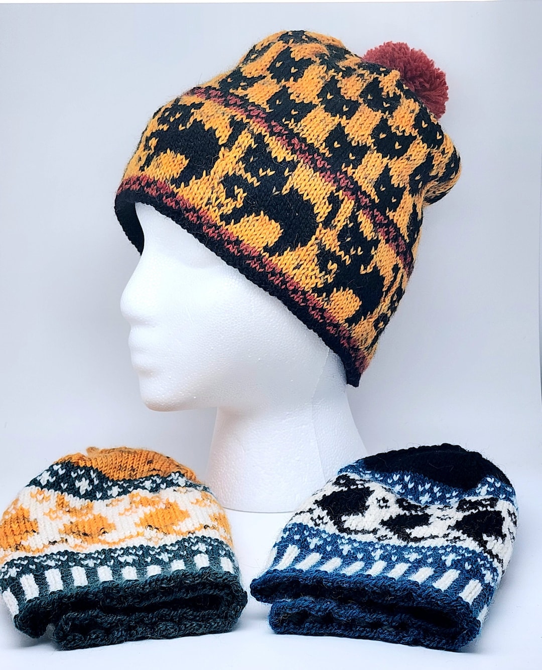 Hand Knit Fair Isle Cat Hats - Choice - Etsy