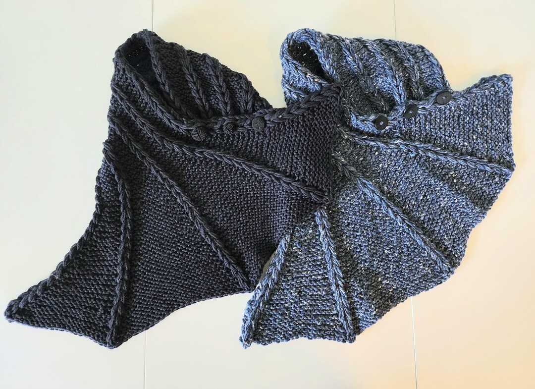Hand Knit Dragon Wing Midnight or Donegal Tweed Cowl Collar Scarf Denim ...