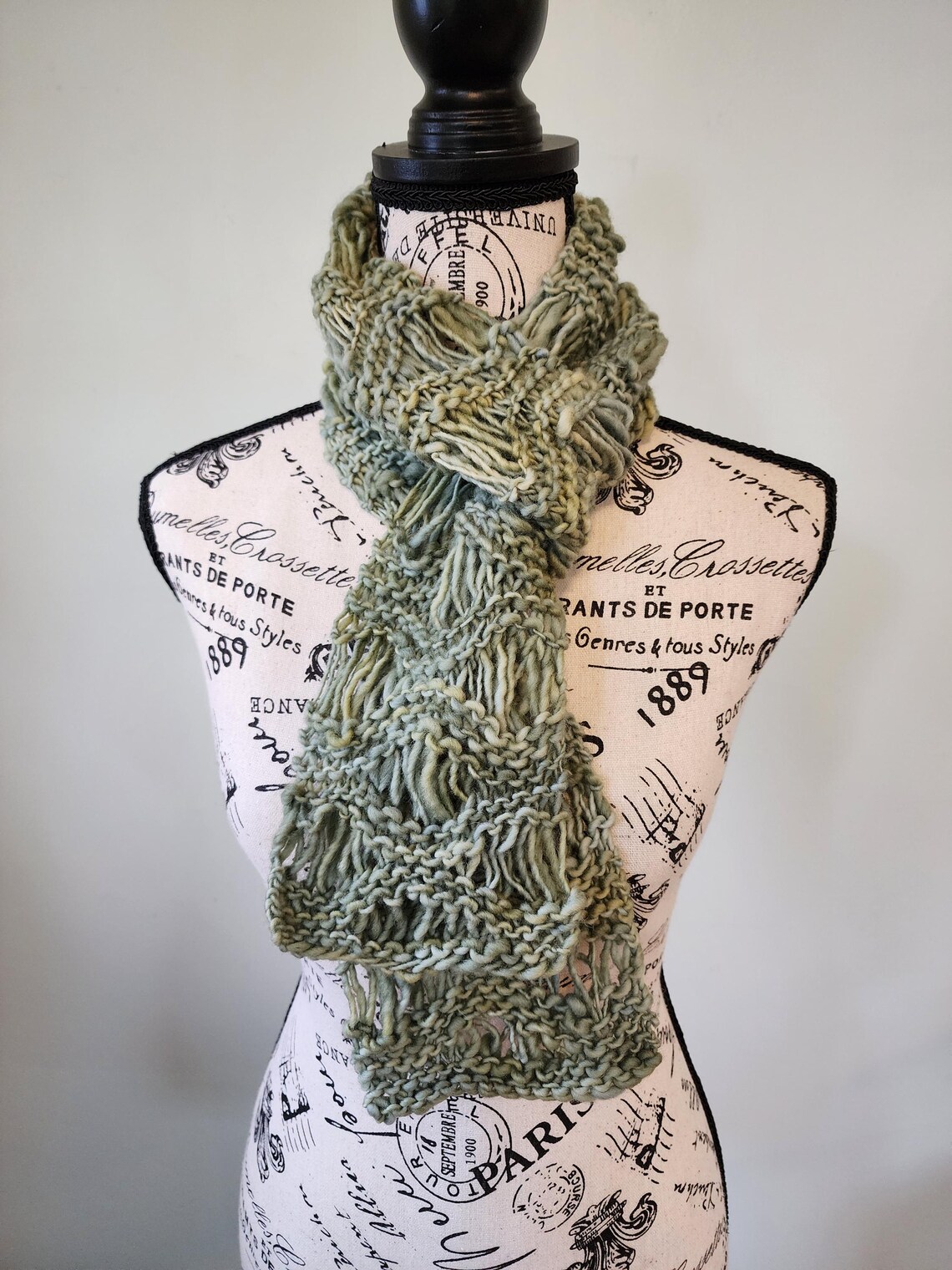 Hand Knit Green Wave Pattern Indie Dyed Wool Scarf Gift - Etsy