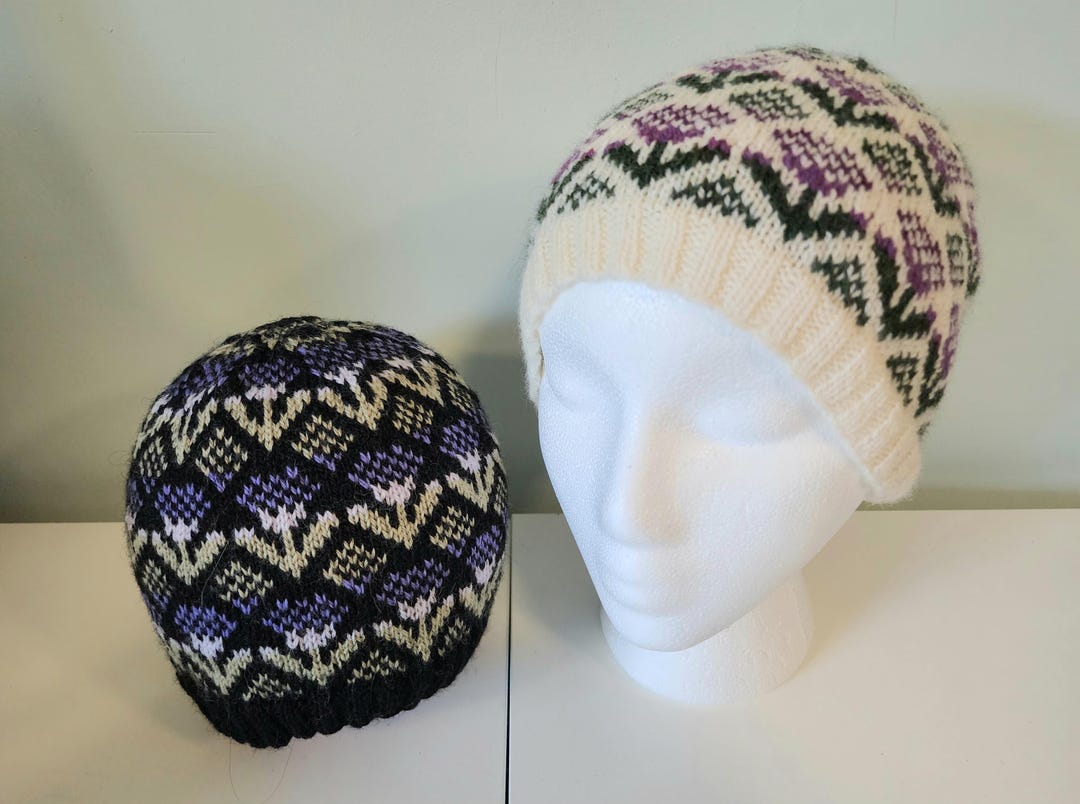Hand Knit Thistle Design Fair Isle Wool Hat Color Choice - Etsy