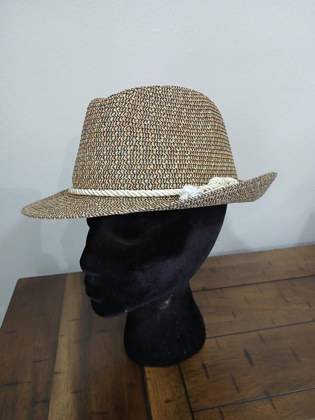 Jute Look Tan and Black Fedora Hat for Man or Woman - Etsy