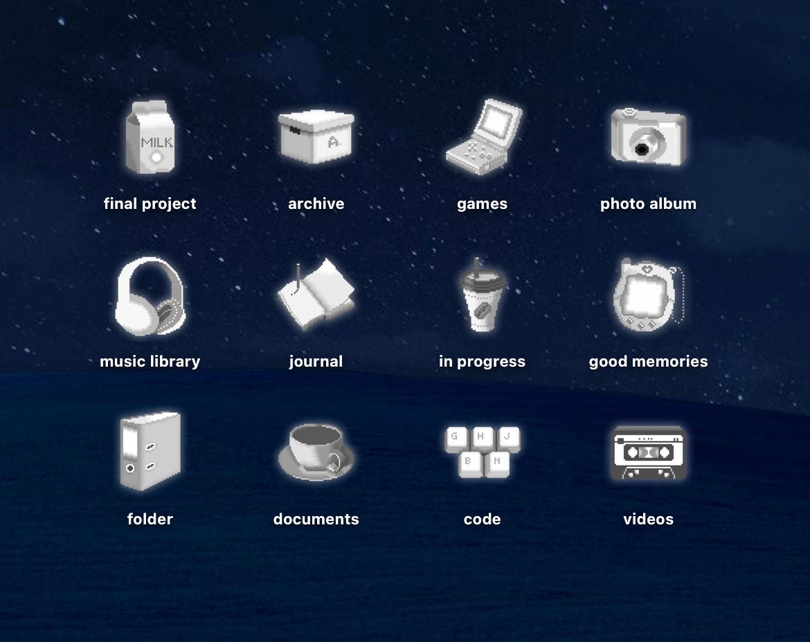 12 Cute Glowy Pixel Desktop Icons | Mac and Windows | Ideal for Dark ...