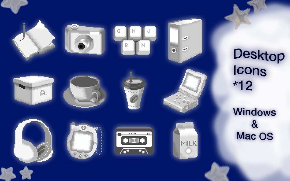 12 Cute Glowy Pixel Desktop Icons | Mac and Windows | Ideal for Dark ...