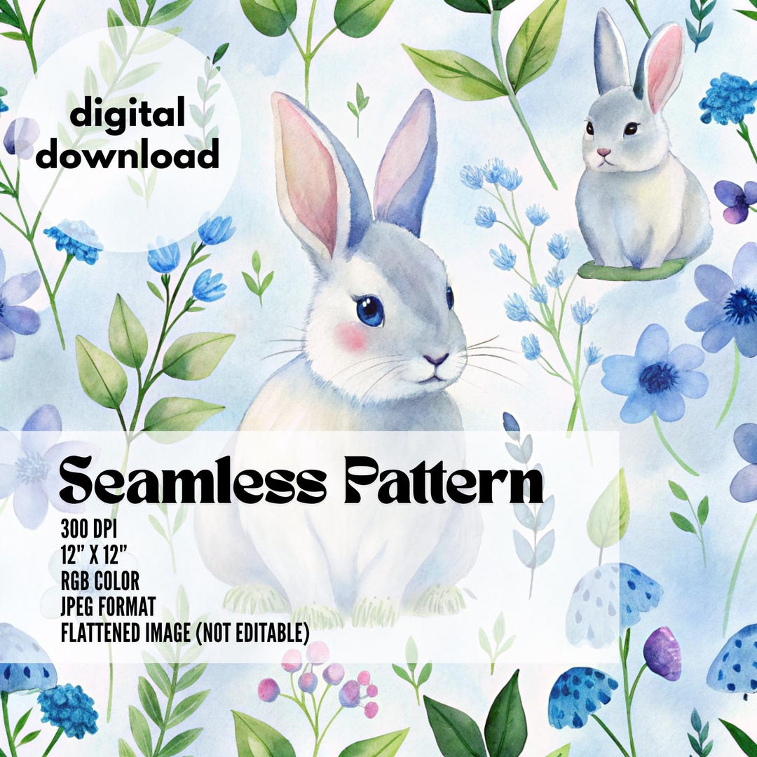 Seamless Watercolor Bunny & Floral Easter Pattern | Cute Rabbit Digital Paper | Spring Botanical ...