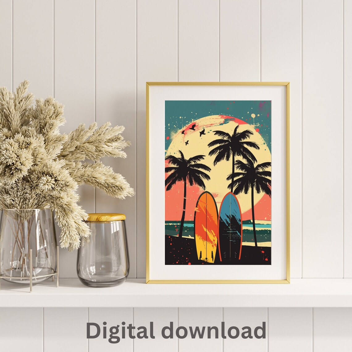 Surf Poster and Beach Poster in Vintage Style, Digital Download for ...