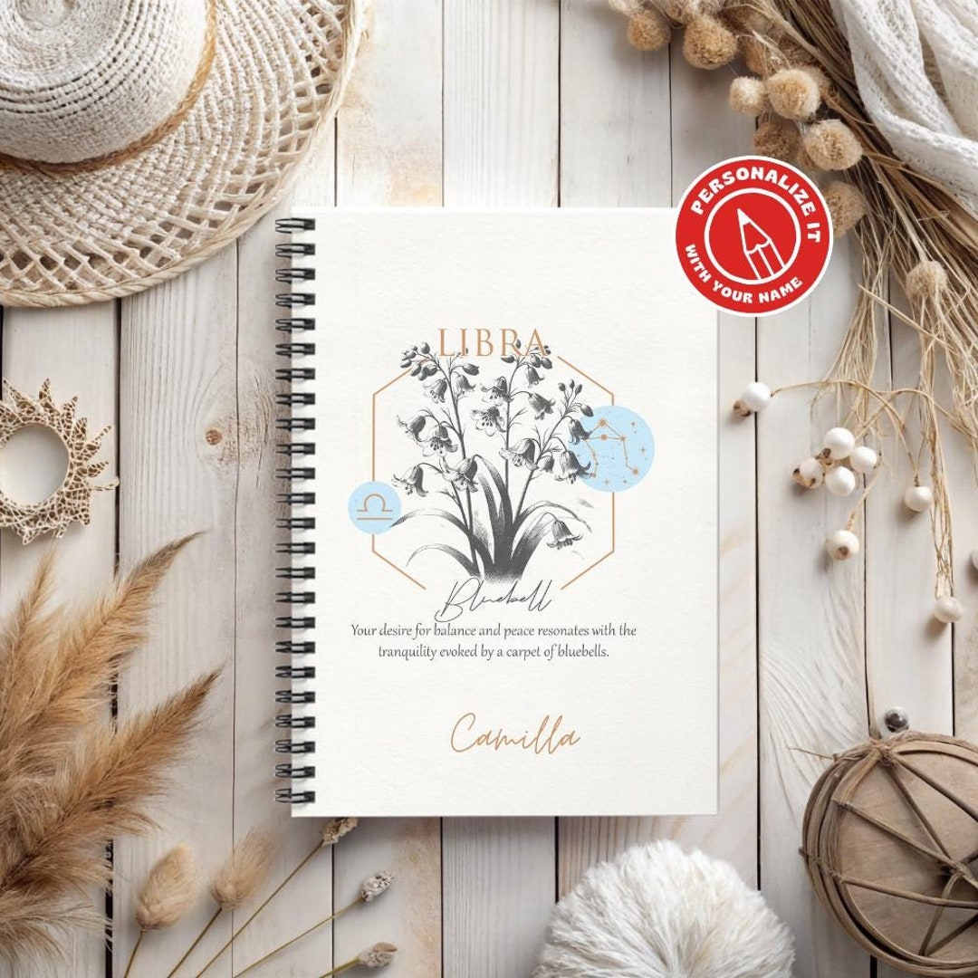 Libra Birth Flower Journal and Diary Ruled Line Spiral Notebook With ...