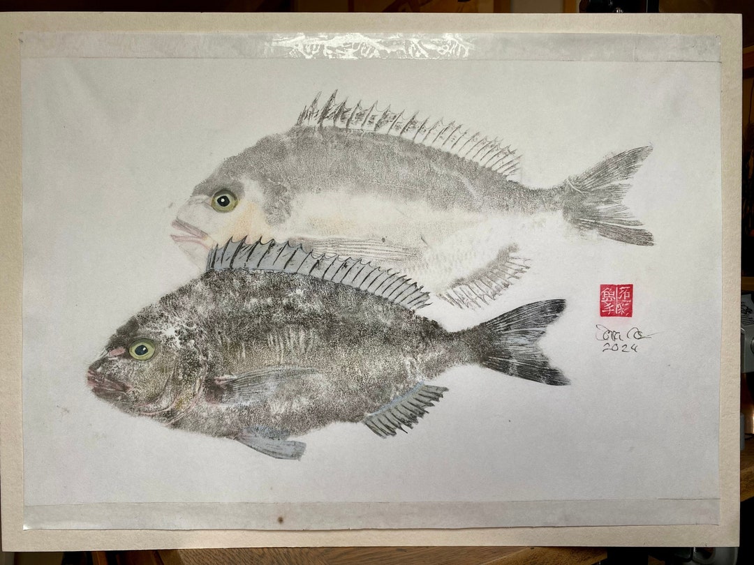 An Original Gyotaku fish Print Collage of Gilt-head Bream, 'twin Bream ...