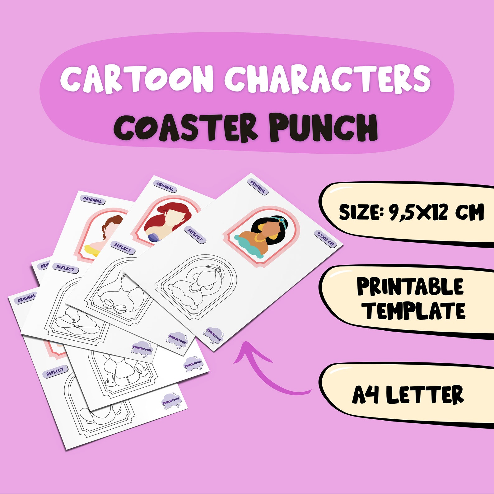 Princesses Punch Needle Pattern, Cartoon Characters Coaster Punch ...