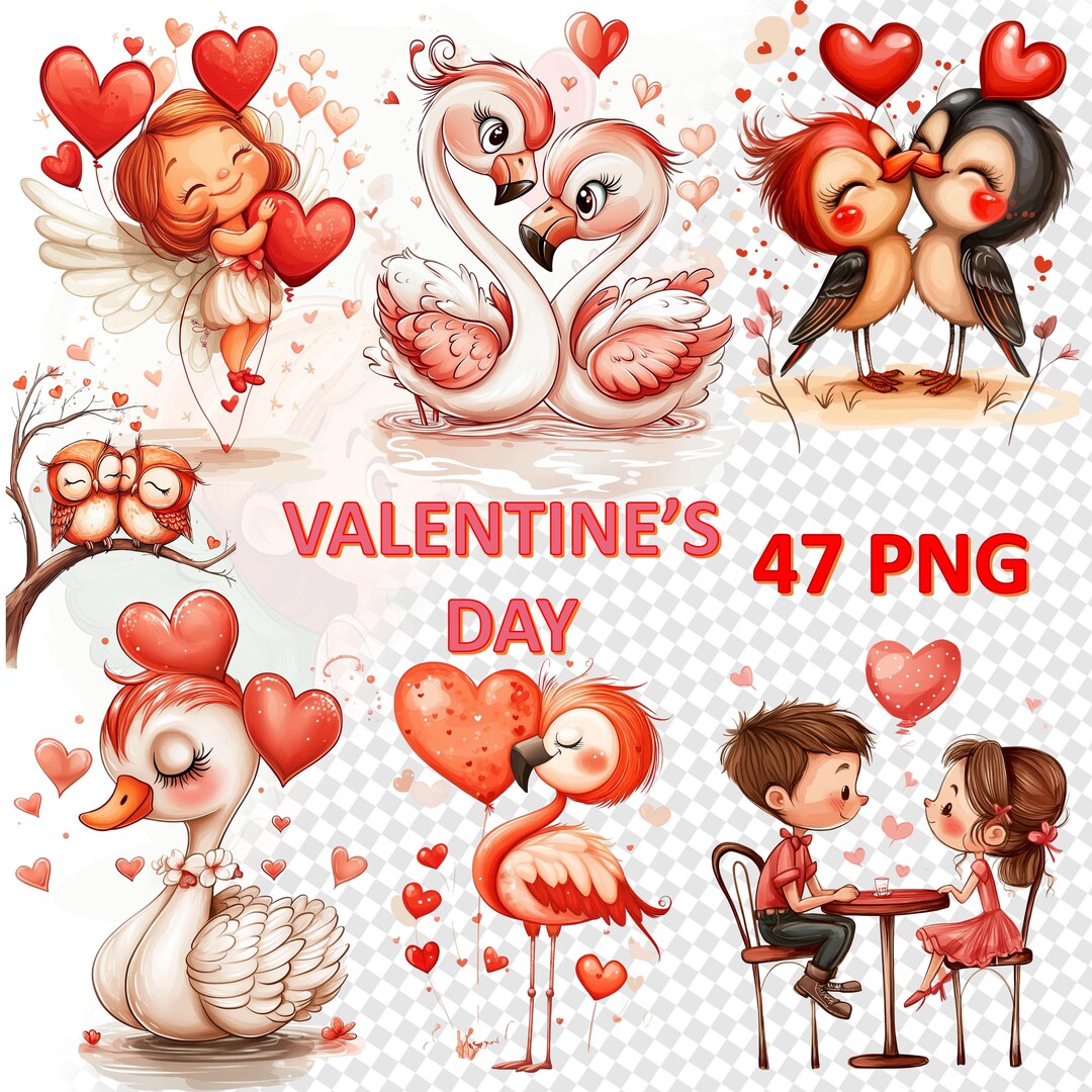 47 PNG, Valentine's Day Clipart, Love Digital Download, Watercolor ...