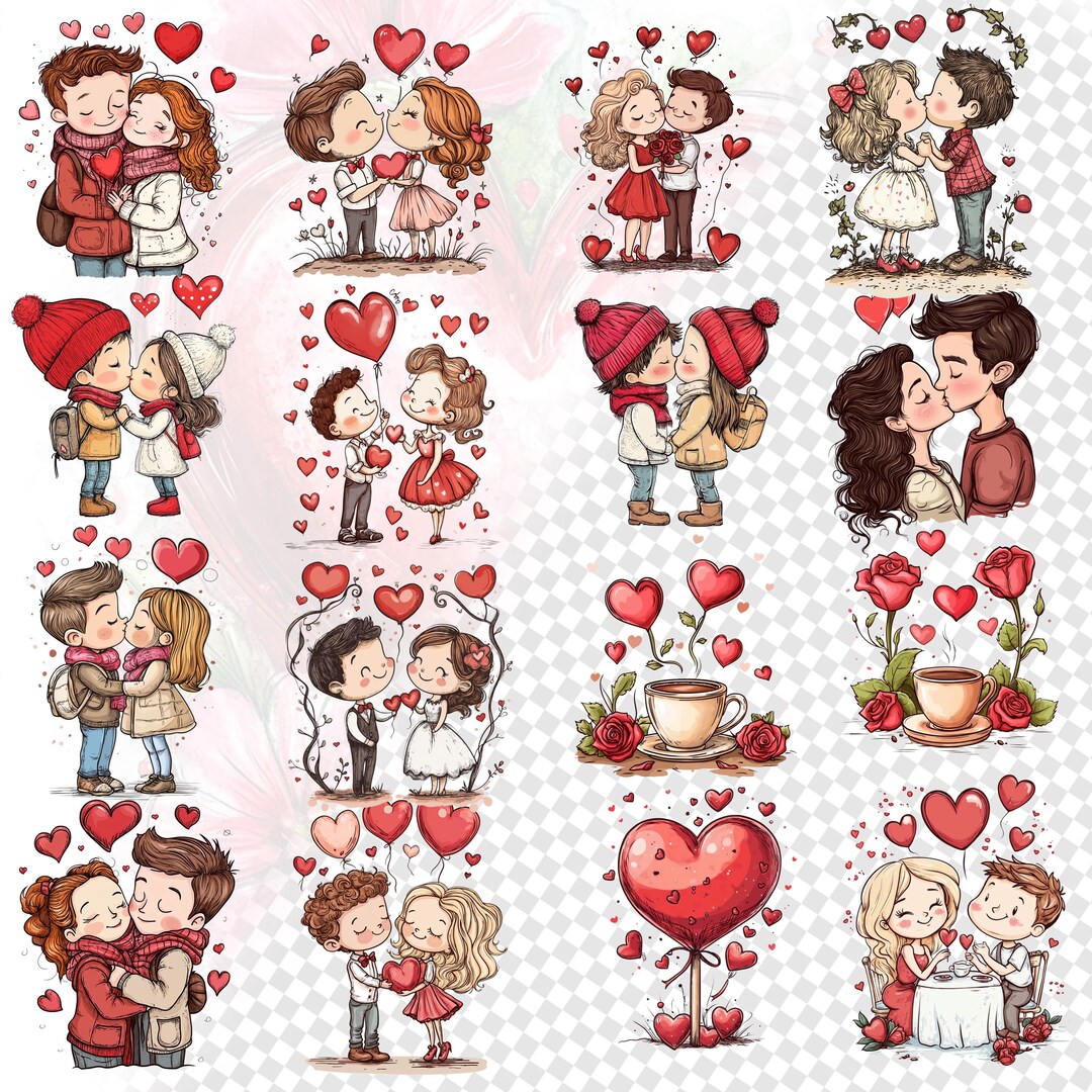 68 PNG, Valentine's Day Clipart, Love Digital Download, Watercolor ...