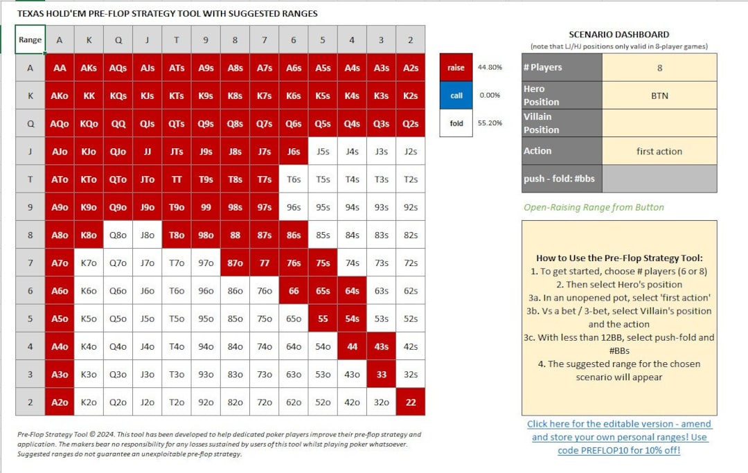 Poker Pre-flop Strategy Tool With Suggested Ranges [no Macros Required ...