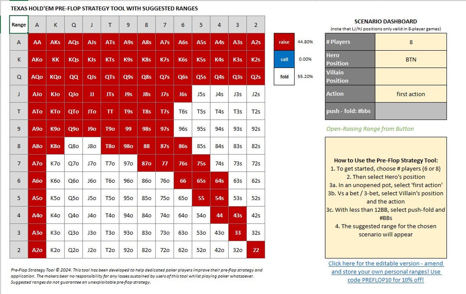 Poker Pre-flop Strategy Tool With Suggested Ranges [no Macros Required ...