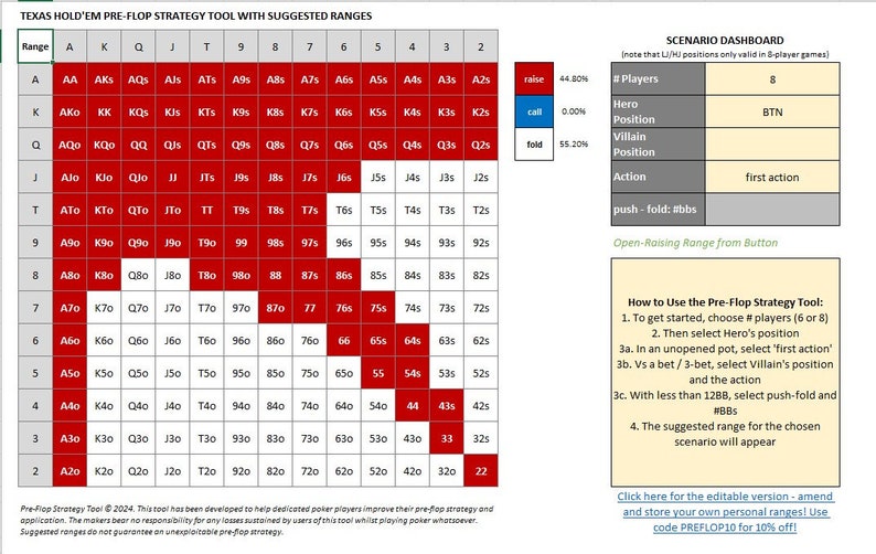 Poker Pre-flop Strategy Tool With Suggested Ranges [no Macros Required ...