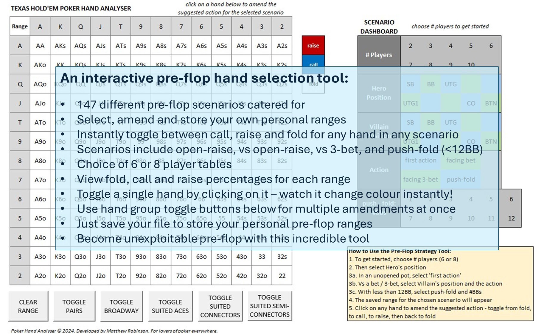 Poker Pre-flop Strategy Tool - Editable [macros Required] - Etsy