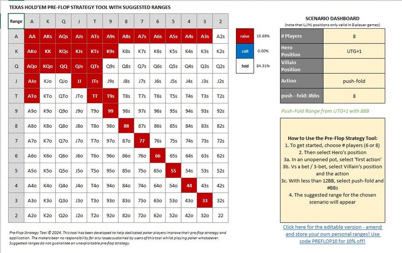 Poker Pre-flop Strategy Tool With Suggested Ranges [no Macros Required ...