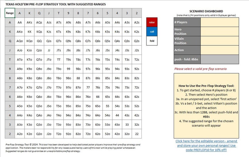Poker Pre-flop Strategy Tool With Suggested Ranges [no Macros Required ...