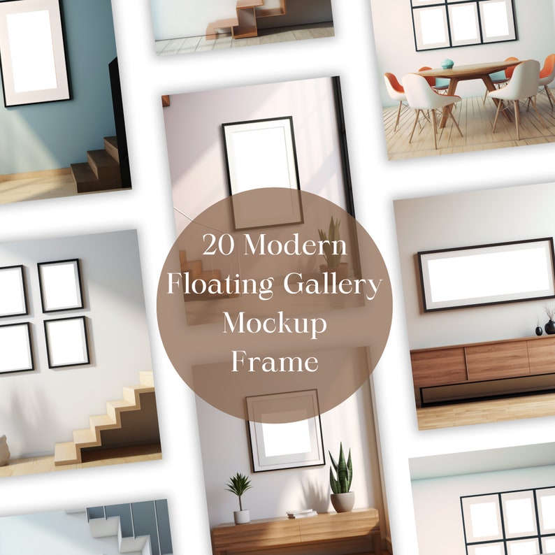 20 Modern Floating Gallery Frame Mockup, Vertical Frame Styled Png, Minimalist Clean Mockup ...
