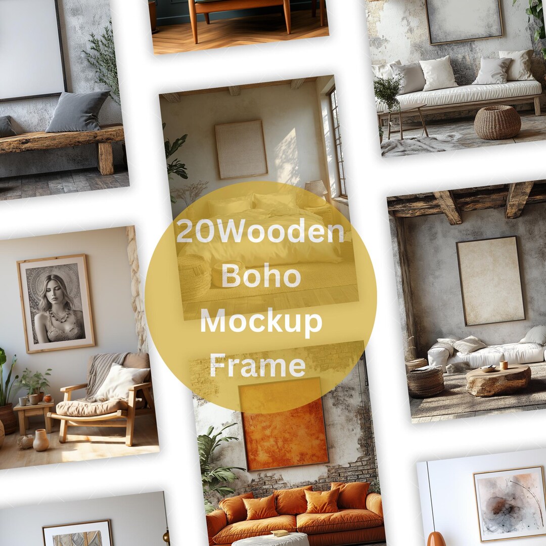 20 Beige Color Wooden Boho Frame Mockup, Furniture Style, Vertical ...