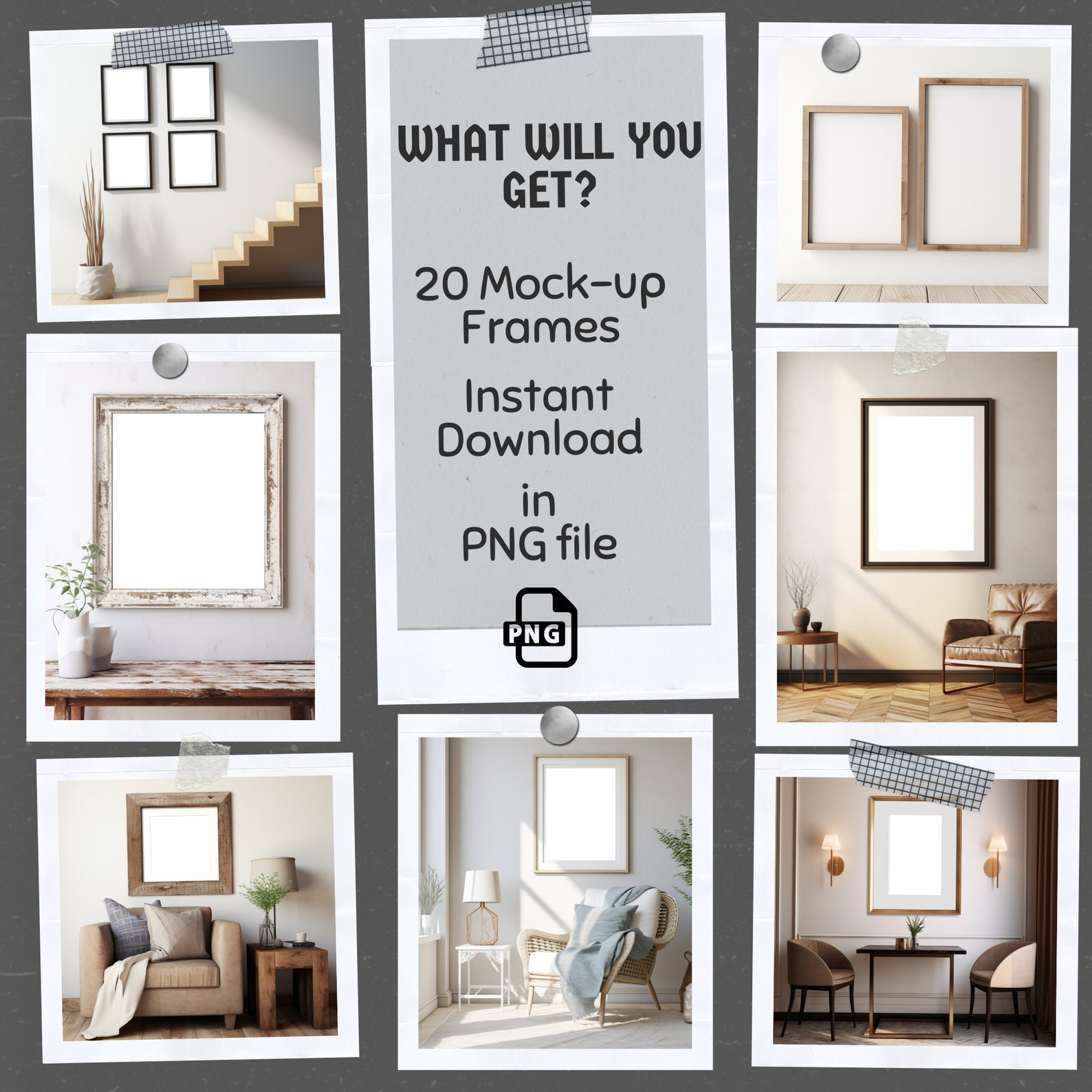 20 Gold Baroque Mockup Frames, Vertical Frame Styled Png, Minimalist ...