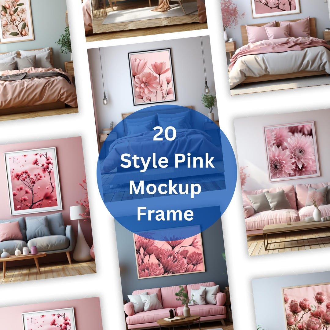 20 Elegant Frame Pink Mockups | Vertical Styled Frames PNG for Wall Art ...