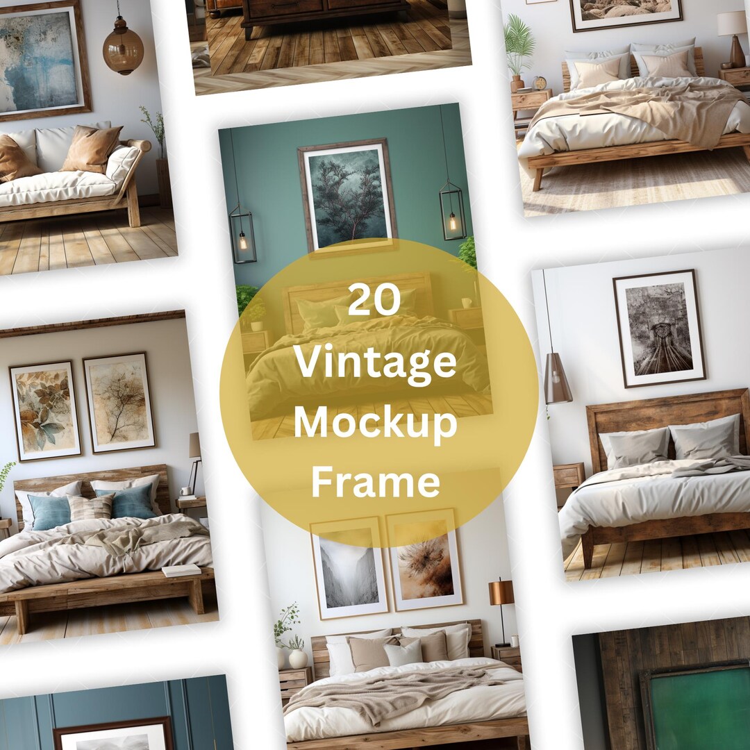 20 Beige Color Vintage Frame Mockup Bundle Vertical Styled Pngs for Art ...