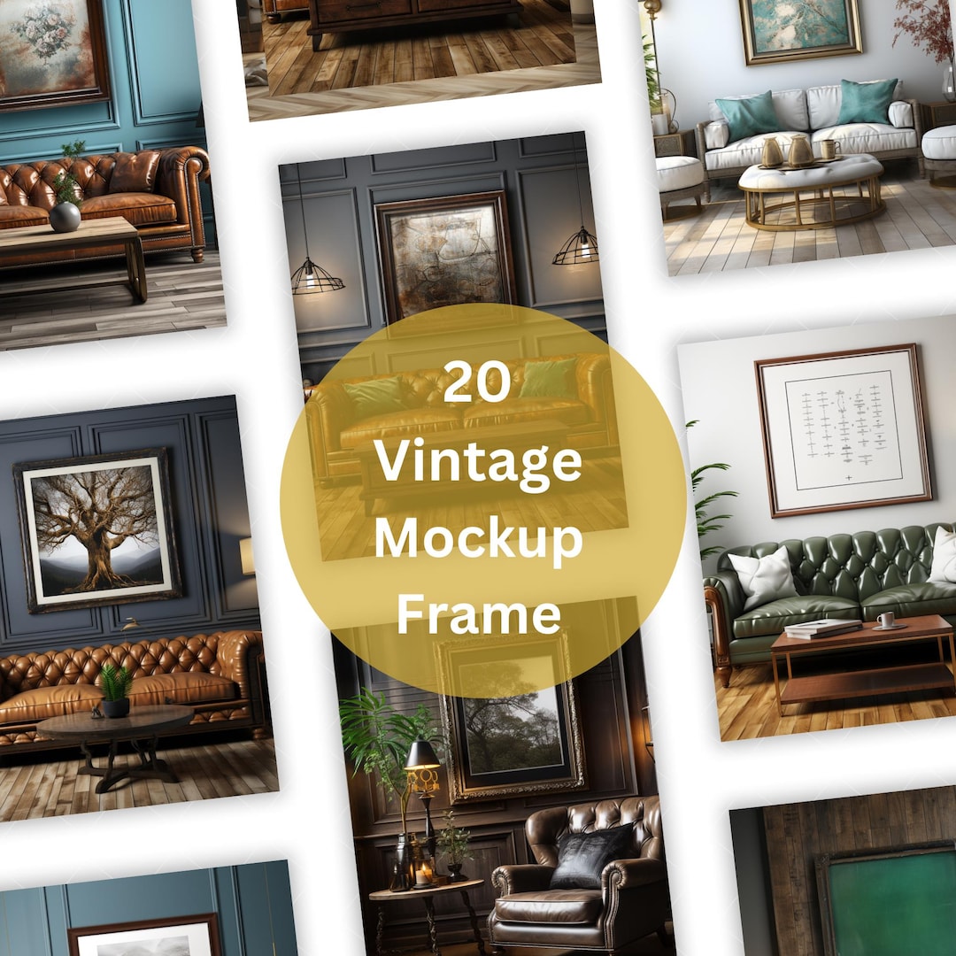 20 Green Color Vintage Frame Mockup Bundle Vertical Styled Pngs for Art ...