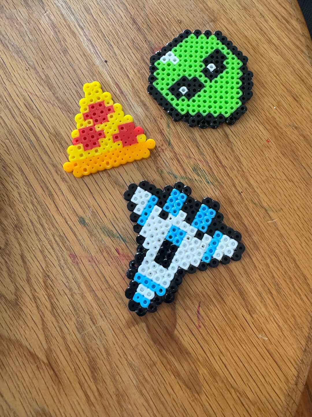 Set of 3, Fuse Bead Refrigerator Magnets. Rocket, Pizza, and Alien ...