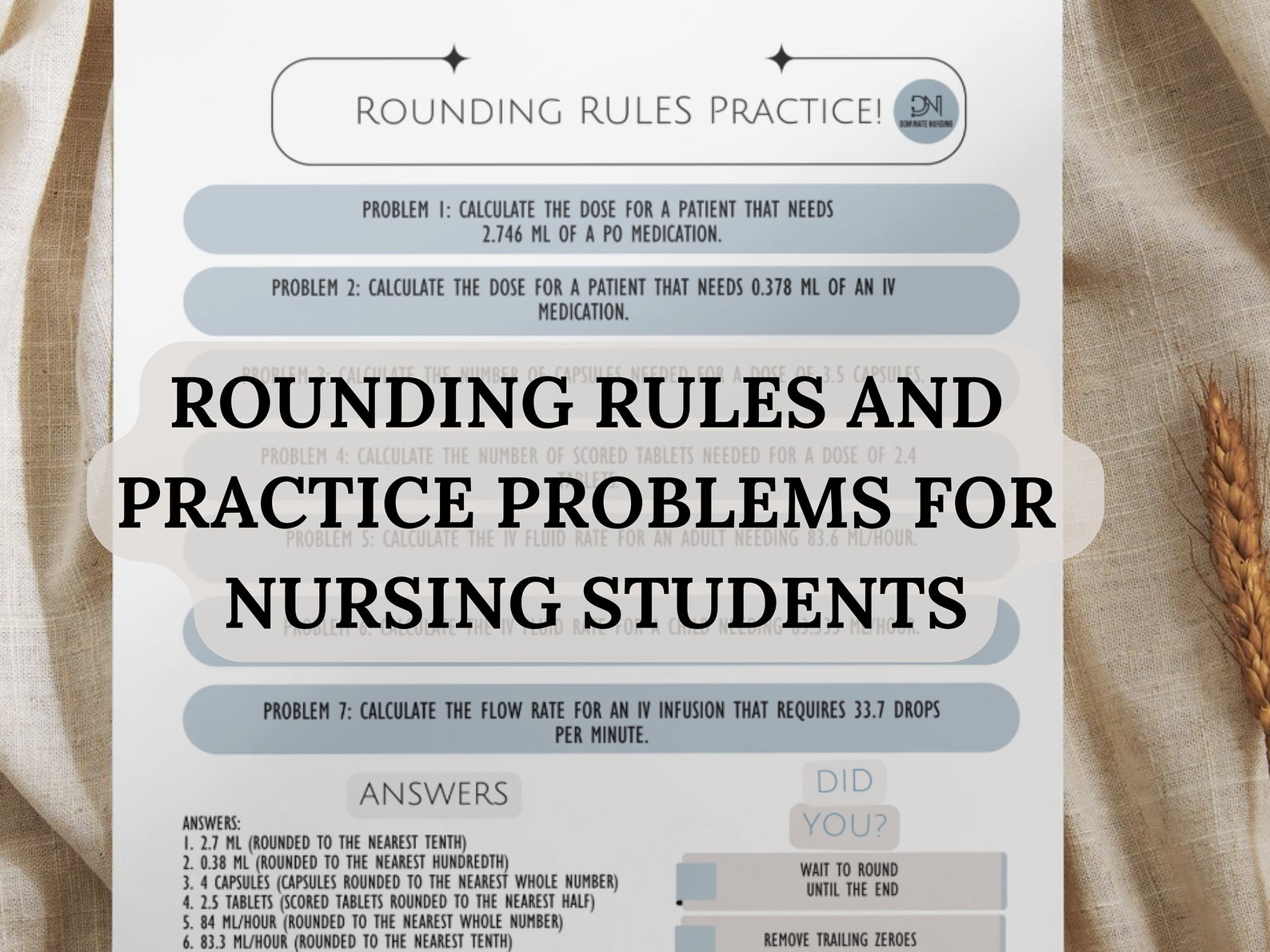 Nursing Rounding Rules Cheat Sheet, Digital PDF With Practice Problems ...