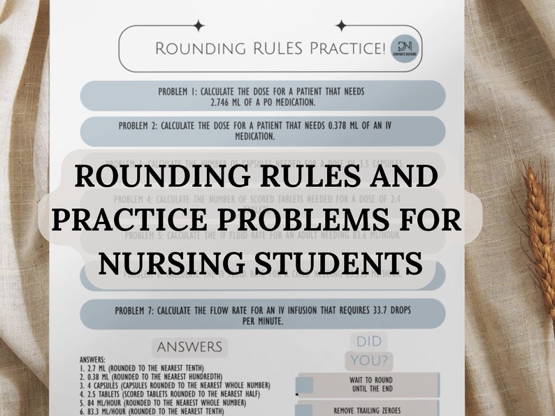 Nursing Rounding Rules Cheat Sheet, Digital PDF With Practice Problems ...