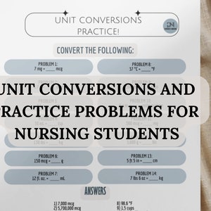 Nursing Unit Conversions and Equivalents Cheat Sheet, Digital PDF With ...