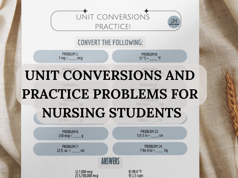 Nursing Unit Conversions and Equivalents Cheat Sheet, Digital PDF With ...
