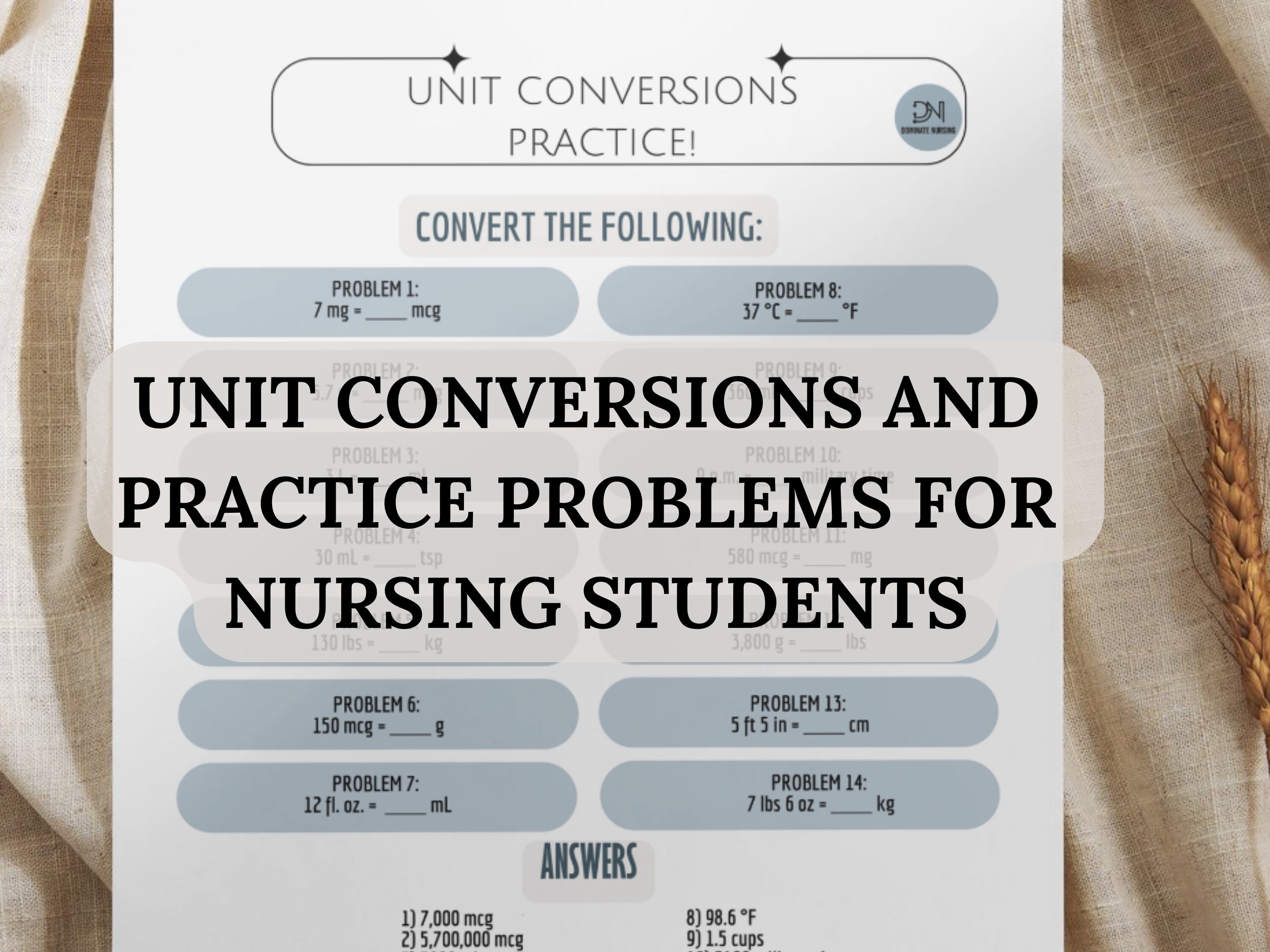 Nursing Unit Conversions and Equivalents Cheat Sheet, Digital PDF With Practice Problems ...