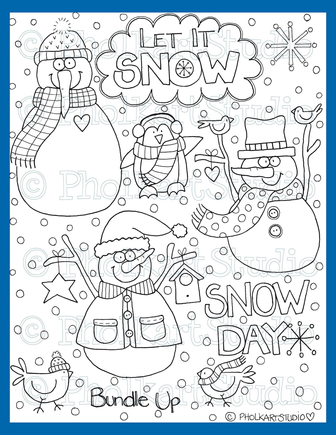 Kids Coloring Page, Snowman Let It Snow, Snow Day, Cute Whimsical ...