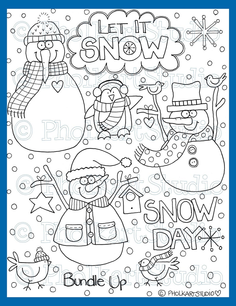 Kids Coloring Page, Snowman Let It Snow, Snow Day, Cute Whimsical ...