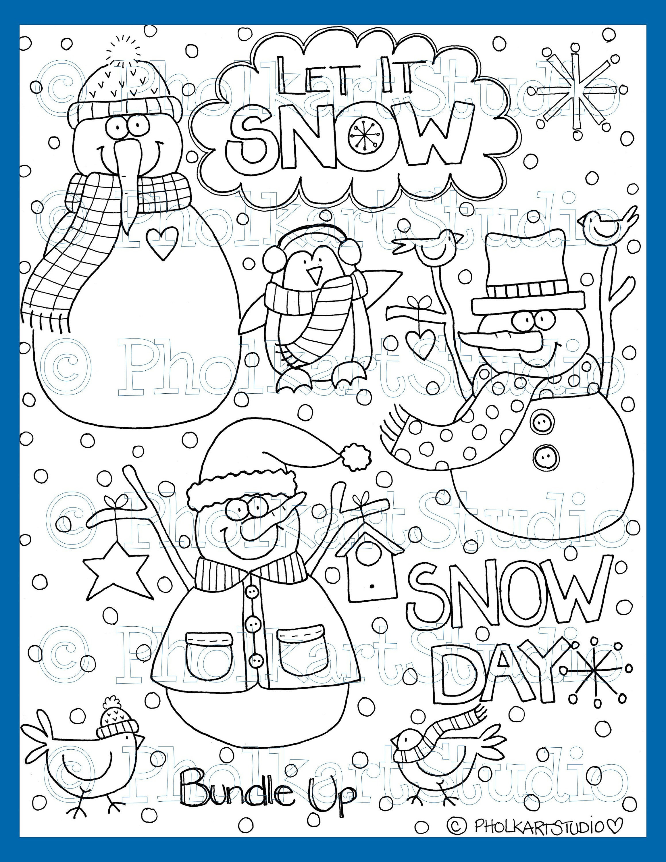 Kids Coloring Page, Snowman Let It Snow, Snow Day, Cute Whimsical ...