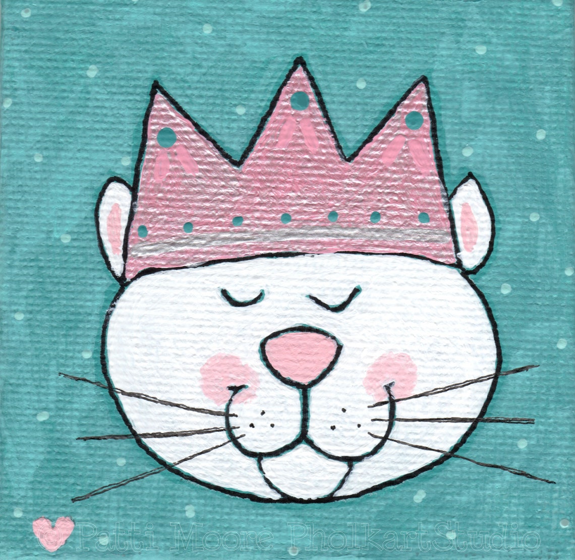 ORIGINAL Mini Canvas Painting, Funny Cat Queen Painting, Cute Cat Small ...