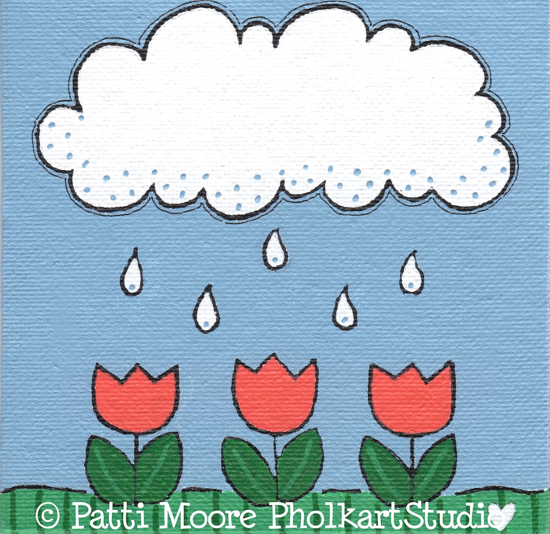 ORIGINAL Mini Canvas Painting, Spring Showers, Cute Small Painting ...