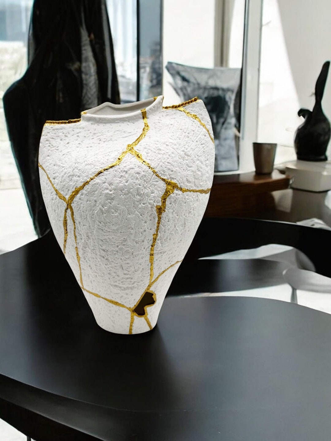Giraffe Kintsugi Ceramic Asymmetrical Vase White/textured Broken ...