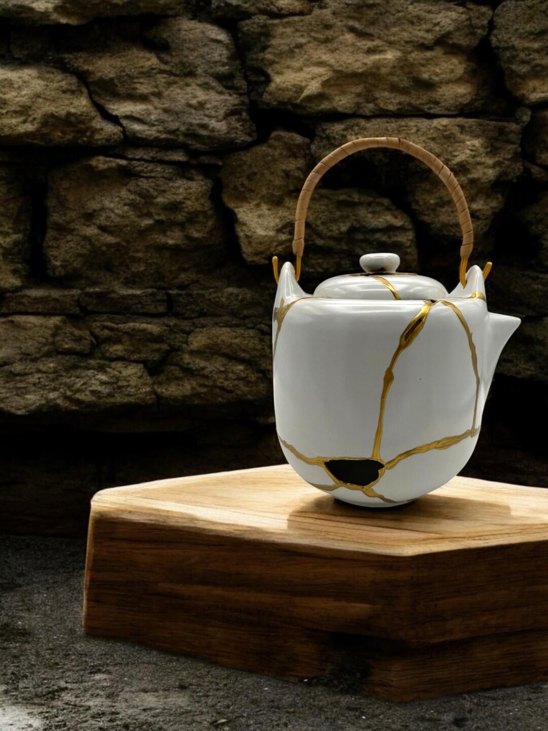 Kintsugi Asian Teapot Japanese Pottery Broken Repaired Woven Straw ...